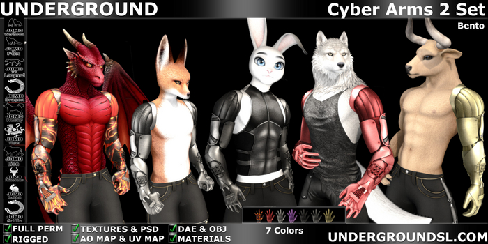 Second Life Marketplace - (UG FULL PERM) - Cyber Arms 2 Furry Male Set